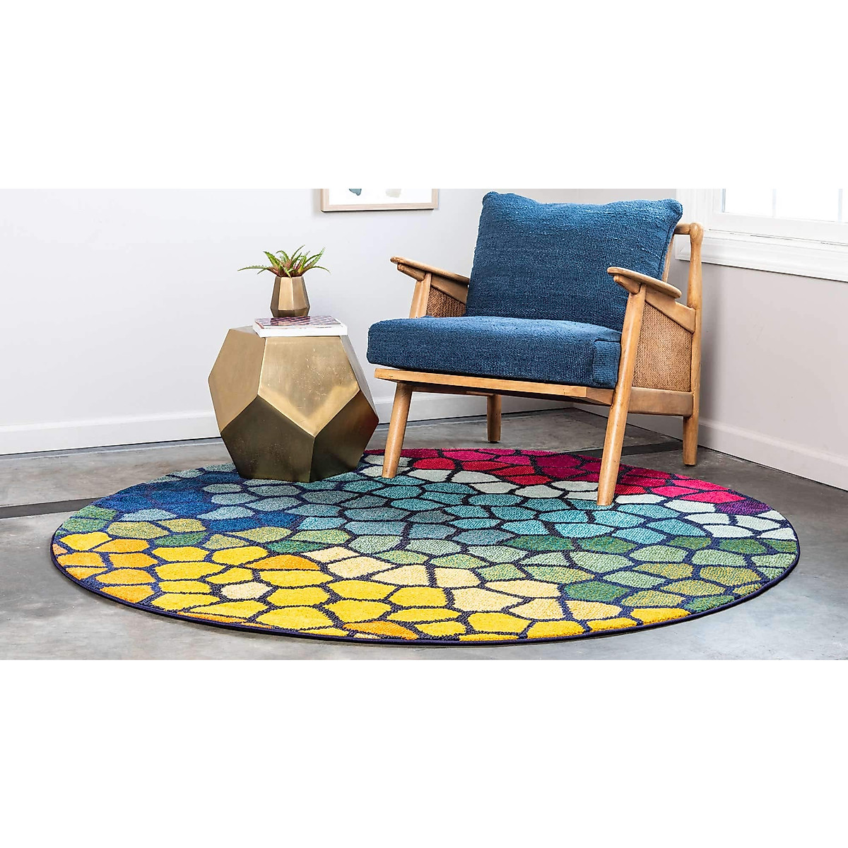 Unique Loom Estrella Collection Geometric, Abstract, Colorful, Modern, Mosaic Area Rug, Round 6' 1 x 6' 1, Multi/Blue