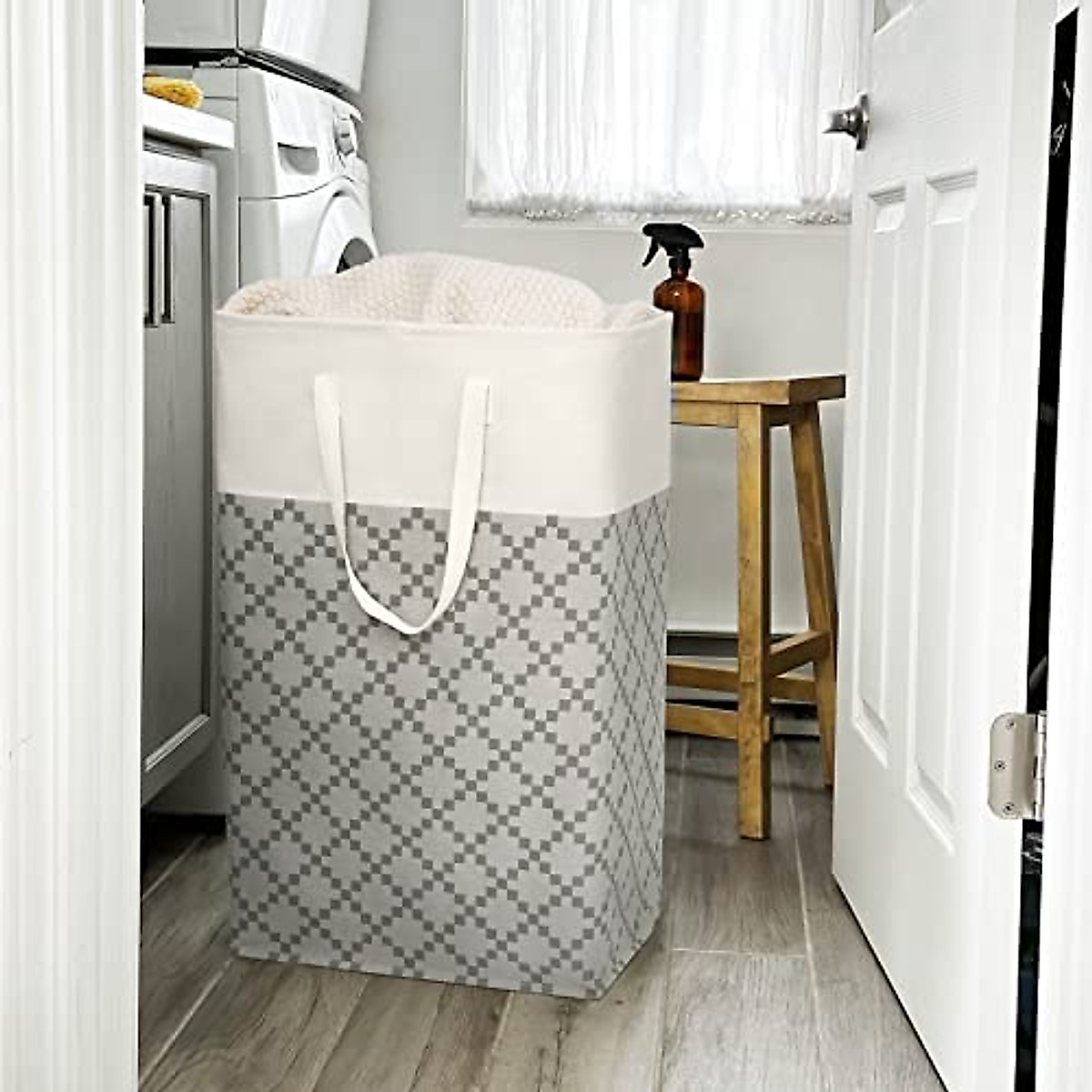 CherryNow Large Laundry Hmaper 90L 2 Pack, Collapsible Laundry Basket Dirty Clothes Hamper with Extended Handles Decorative Basket for Laundry Tall Laundry Bin for Bathroom, Bedroom, Grey