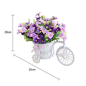 Bicycle Artificial Flower Desktop Decoration Nostalgic Bicycle Planter Garden Decor Mini Tricycle Fake Silk Flower Plant Stand for Home Office Wedding Party Decoration