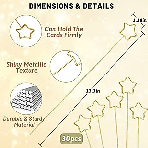 KIMOBER 30PCS Metal Floral Place Card Holder,13.4 Inch Golden Star Flower Picks Photo Memo Clips Gift Card Holder for Flower Arrangements,Wedding and Birthday Party