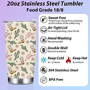 Western Coffee Tumbler, 20 oz Tumbler, Insulated Coffee Mug with Lid, Stainless Steel Thermal Cup, Vacuum Water Bottle Travel Mug Drinking Cups, Western Gifts for Women Girls Sisters, Western Stuff