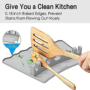 3 in 1, Aidacom 7 Slots Silicone Utensils Rest with Drip Pad & Multi-Purpose Microwave Mat, Spoon Rest & Spoon Holder for Stove Top, Kitchen Utensil Holder for Spoons Ladles Tongs, Heat Resistant,Grey