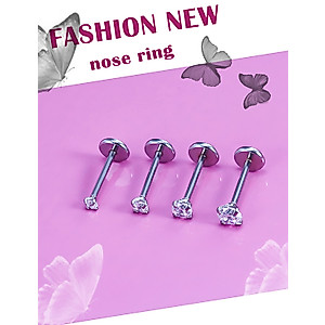 Lcolyoli 20G Threadless Push in Nose Rings for Women Diamond CZ 1.5mm 2mm 2.5mm 3mm Surgical Steel Nose Studs Pushin Nose Piercings Nostril Jewelry 4PCS