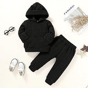 Little MISS Sassy Infant Baby Boy Girl Clothes Fall Cartoon Hoodie Sweater Tops and Sweatpants Winter Outfits Baby Sweatsuit (Black, 12-18 Months)