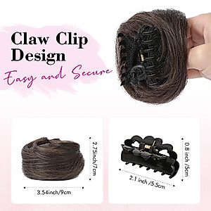 REECHO 2 PCS Mini Claw Clip in Messy & Cat Ears Hair Bun Extensions HB001 Wig Accessory Updo Hairpieces for Women Girls (Pack of 2-3.5" Wavy, Cool Dark Brown)