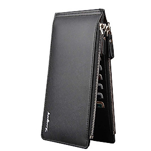 JNKET Fashion Men's Wallet PU Leather Long Wallet Multi-Card Wallet (Style 1 -Black)