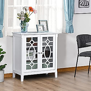 HOMCOM Sideboard Buffet Cabinet, Kitchen Storage Cabinet, Double Glass Door Accent Cabinet with Adjustable Shelves for Entryway, Living Room, White