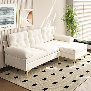 YOUDENOVA 82.7" L Shape Convertible Sectional Sofa, Comfy Chenille Sofa Couch for Living Room with Reversible Chaise, 3-Seat Modern Couch with Removable Cushion for Small Spaces (Beige)