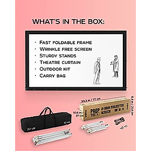 80 inch Outdoor Projector Screen and Stand or Wall Mount - 2 in 1 Indoor Outdoor Movie Screen - Premium Portable Projection Screen HD 16:9 - Large Metal Fast Foldable Fixed Frame - Theater Skirt