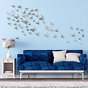 3D Butterfly Wall Decor - 72 PCS 3 Sizes 6 Styles Silver Butterfly Decorations - Butterfly Birthday Decorations Butterfly Party Decorations/Butterfly Cake Decorations/Butterfly Stickers for Birthday Kids Bedroom Nursery Wedding