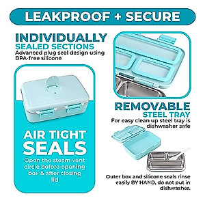 kinsho Stainless Steel Lunch Box for Baby or Toddlers Boys Girls, Insulated Mini Bento, 3 Eco Metal Portion Sections Leakproof Lid, Pre-School Daycare Lunches, Kids Spill-Proof Snack Container, Green