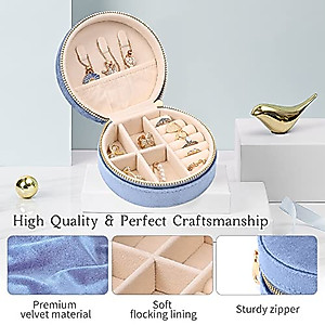 Velvet Jewelry Travel Case, Small Travel Jewelry Box, Portable Travel Jewelry Organizer Box for Earrings Bracelets Rings Necklace (blue), 2-layer