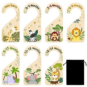 R HORSE 8Pcs Safari Baby Closet Dividers Double Sided Baby Closet Organizers Nursery Hanger Dividers Wood Baby Closet Size Dividers for Baby Boy Girls Baby Shower Birthday Gift Christmas (0-24 Months)
