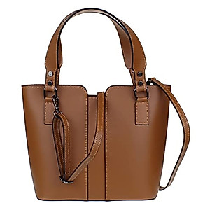 Girly HandBags Womens Plain Italian Genuine Leather Crossbody Tote Bag Tan