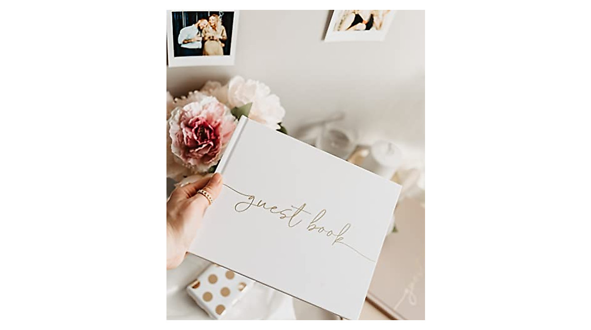 Elegant Wedding Guest Book with Photos - Lamare Cream Hardcover