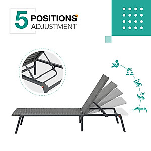 Patiorama Patio Chaise Lounge Set of 2, Aluminum Outdoor Folding Lounge Chair, All-Weather PE Rattan Wicker Adjustable Reclining Lounge Chair for Outside,Portable Sun Lounger for Beach Lawn Pool-Grey