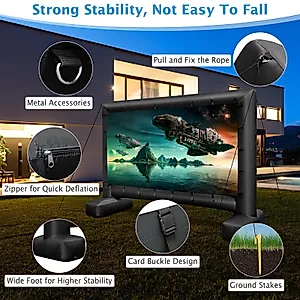 Tangkula 15 FT Inflatable Projector Screen, Blow Up Mega Movie Screen with Air Blower, Storage Bag, Ground Stakes, Easy Set up, Front & Rear Projection for Home Theater Backyard Outdoors