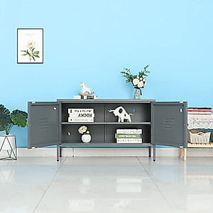 WISUNO Metal Accent Storage Cabinet for Bed Room,Living Room,Home,Hotel,Office,Garage,2-Tier, Removable Shelf (2 Door Accent Cabinet, Grey)