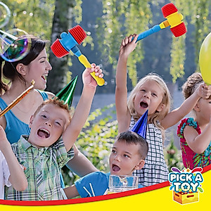 Squeaky Hammer Toy for Kids, 14” Long with Soft Plastic Mallet, Fun Birthday Party Favor for Carnival, Circus, and Whack a Mole Games, Interactive Pounding Action, Red Carry Bag