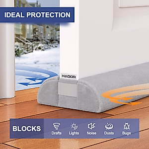 HADOR Door Draft Stopper for Bottom of Door, 36 Inch Under Draft Air Noise Light Blocker 30"- 36" Double Side Triangle Soundproof Sweep Filler Seal Gap up to 1.7" for Patio Sliding Door Guard, Grey