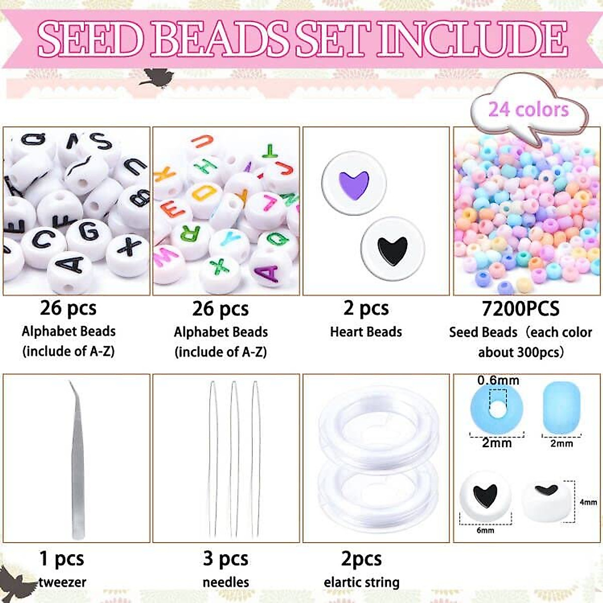 Gacuyi Pastel Glass Seed Beads 10008pcs 2mm Jewelry Making Kit, Macaron Small Beads Pony Beads for Bracelets Necklace Ring Making with Alphabet Letter Beads Rolls of Elastic String Cord