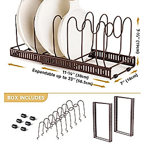 Tomorotec 7+ Pot and Pan Organizer for Cabinet Lid Holder Expandable, Cabinet Pot Lid Storage Rack Organizer for Frying Pan Kitchen(Bronze)