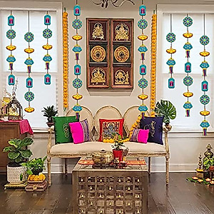 Happy Diwali Garland, Happy Diwali Decorations, Blue Circle Dots Garland for Deepavali Party, Paper Circle Garland Hanging Dots Streamer, Happy Diwali Party Favors