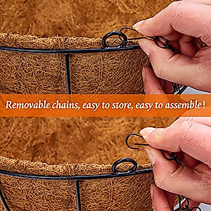 ZeeDix 2Packs 14in Metal Hanging Planter Basket with Coconut Coir Liner- Coconut Coir Liner with Black Chain for Porch Pots Hanger, Indoor Outdoor Plant Flower Pot, Garden Decorations