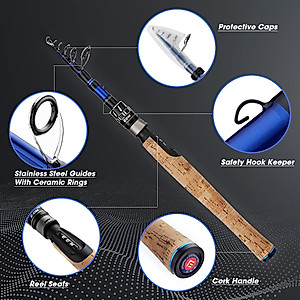 EOW XPEDITE PRO Portable Telescopic Casting and Spinning Fishing Rods, 24T Carbon Blanks & Solid Carbon Tip, Cork Handle, Travel Rod, Short Collapsible Rods