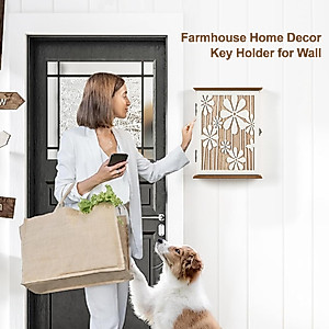 AHUONEL Key Holder Wall Mount Wooden Key Holder for Wall, Rustic Key Rack Wall Key Holder with 6 Key Hooks, Key Hanger Key Box Key Organizer for Entryway Hallway Office Home Decor