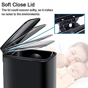 H+LUX Slim Small Bathroom Trash Can with Lid Soft Close,Black Small Trash can for Bathroom Bedroom Office with Removable Inner Wastebasket, Rectangular Foot Pedal Trash Bin, 5L/1.3Gal