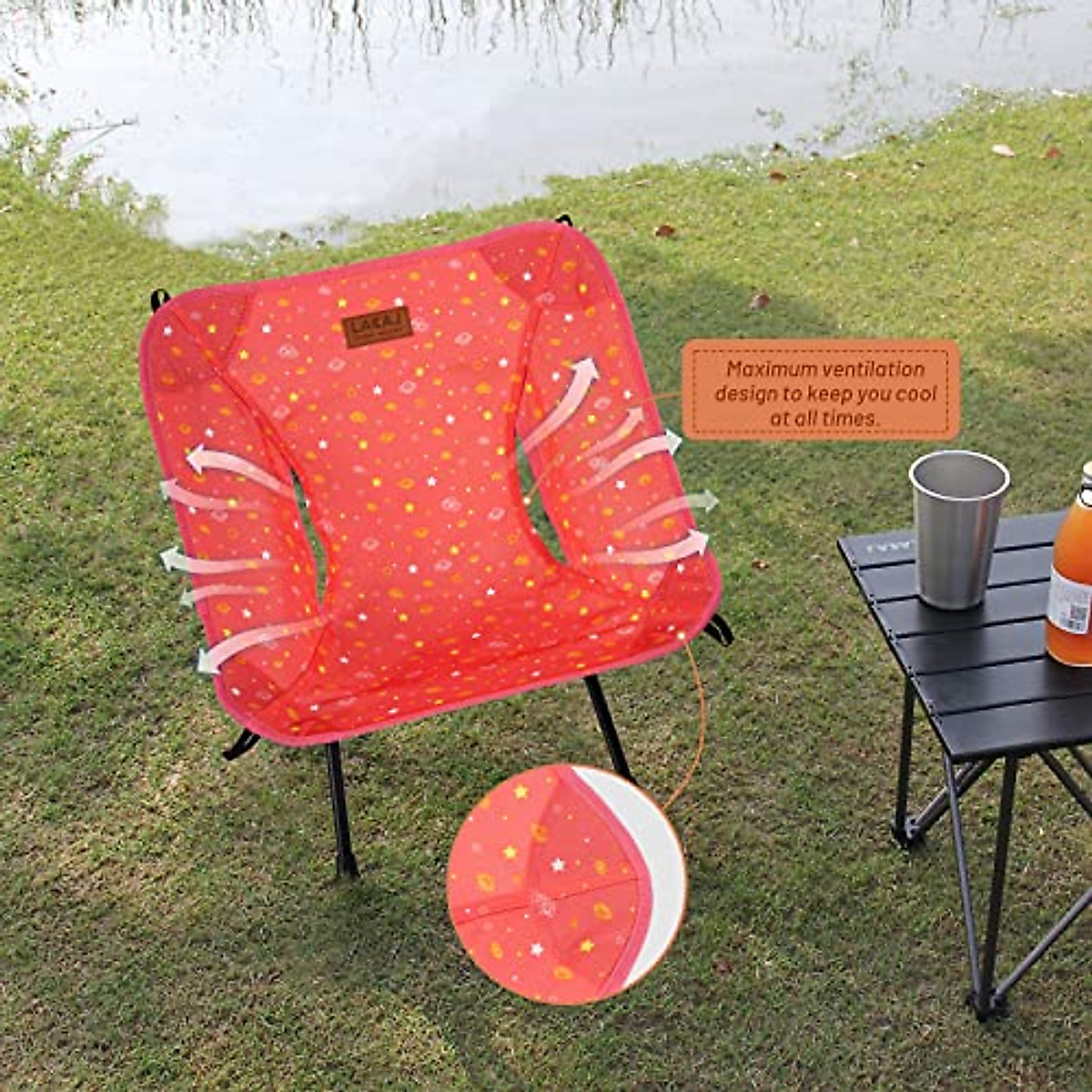 G2 GO2GETHER Star-Moon Printing Lightweight Camping Folding Chair for Youth, 600D Oxford Fabric, Durable Aluminum Alloy Frame, Easy to Storage and Carry, Suit for Camping, Hiking, Go to Beach (Pink)