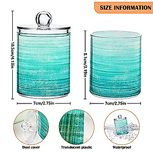 Grunge Turquoise Teal Wood Qtip Dispenser Apothecary Jars Farmhouse Green Bathroom Qtip Holder Storage Canister Plastic Jar 10 Oz for Cotton Ball Swab Round Pads Floss 2pcs