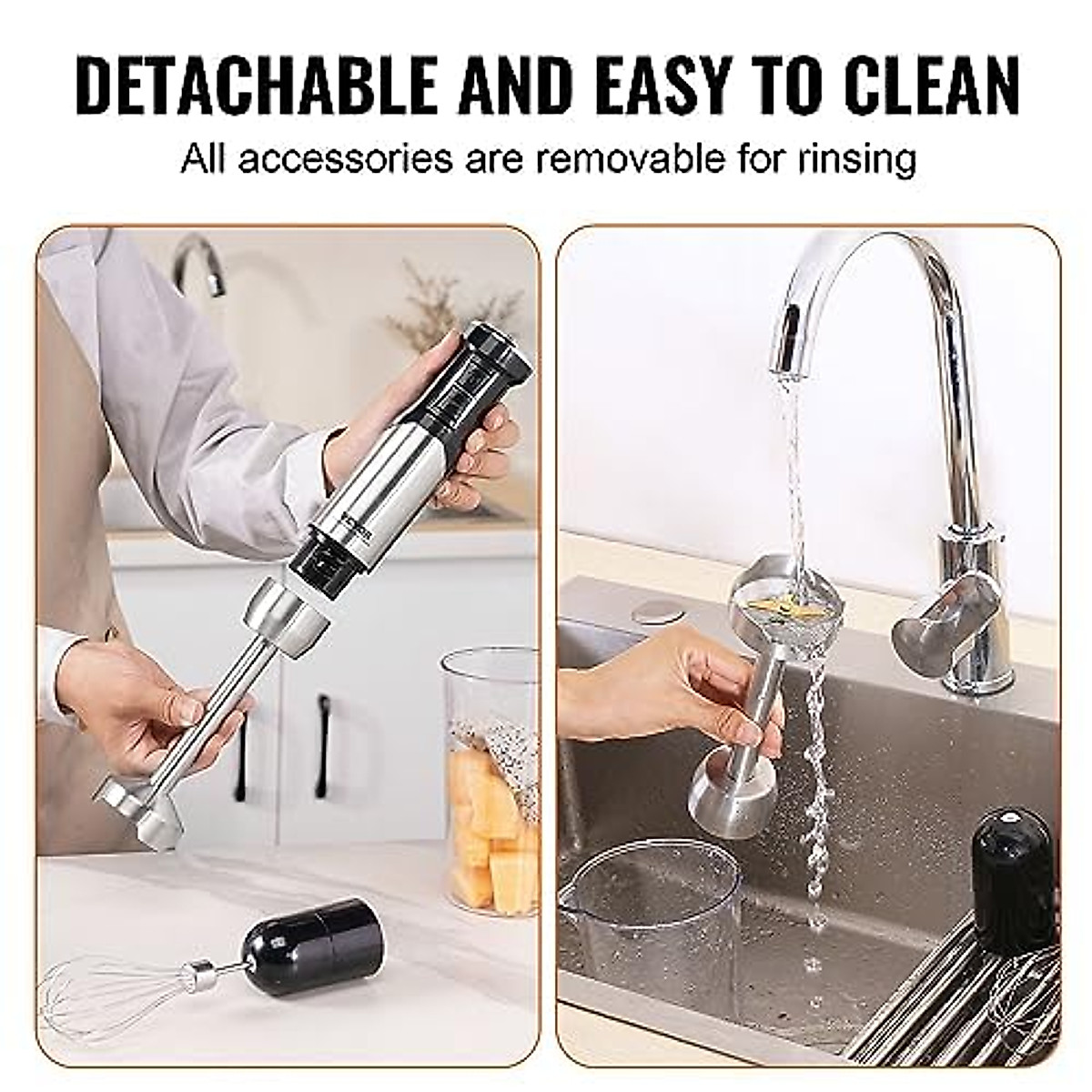 VEVOR Immersion Blender, 12-Speed Heavy Duty Immersion Blender, 800W Instantaneous PowerStainless Steel Blade Copper Motor Hand Mixer, Portable Mixer with Measuring Cup, Whisk, Milk Frother