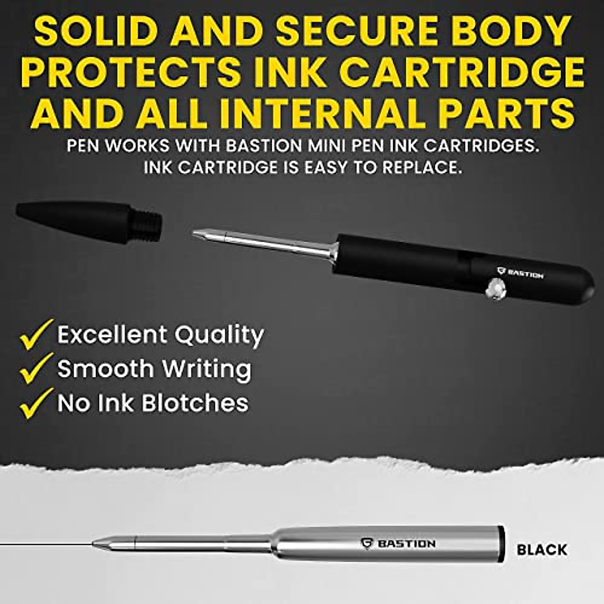 BASTION® Luxury Mini Bolt Action Pen, Lightweight Aluminum EDC Pen with Fine Tip, Professional Ballpoint Pen for School and Work - Black