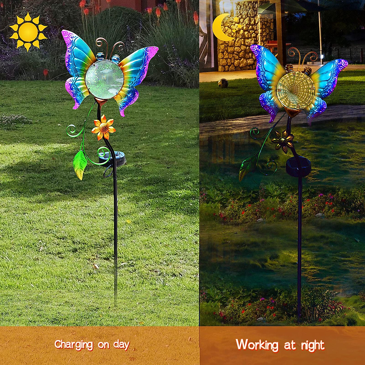 KUBILIGHT Garden Solar Lights Outdoor Decorative - Solar Butterfly Lights Garden Decor, Solar Stake Lights, Waterproof Butterfly Tunnel Lighting for Outside Patio Lawn Yard Decorations