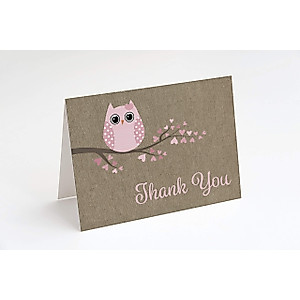 Owl Thank You Cards Baby Shower Babies are a Hoot Owls Pink Burlap Hearts It's a Girl Girls Country Feather Their Nest Burlap Printed Folding Thank You Notes (24 Count)