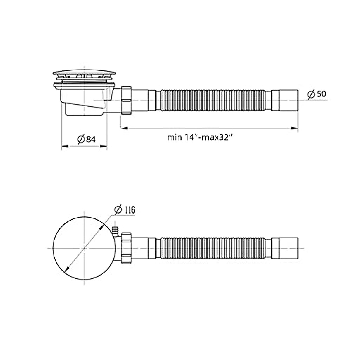 MUCOL 90 Degree Low Profile 1.5" Shower Drain Trap, 1.5" Side Outlet Drain Assembly for 1.5" Replacement Shower Base Drain, PVC Side Outlet Drain