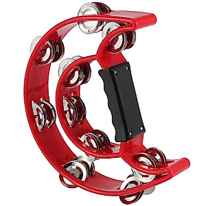 FUNSUEI 6 Pack Double Row Tambourine, Half Moon Handheld Tambourine, Metal Jingles Hand Held Percussion Plastic Musical Tambourine for Church, Party, Band, 6 Colors