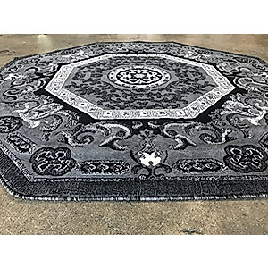 Carpet King Traditional Oriental Octagon Area Rug Grey Black Silver Gray Design 101 (5 Feet 3 Inch X 5 Feet 3 Inch)
