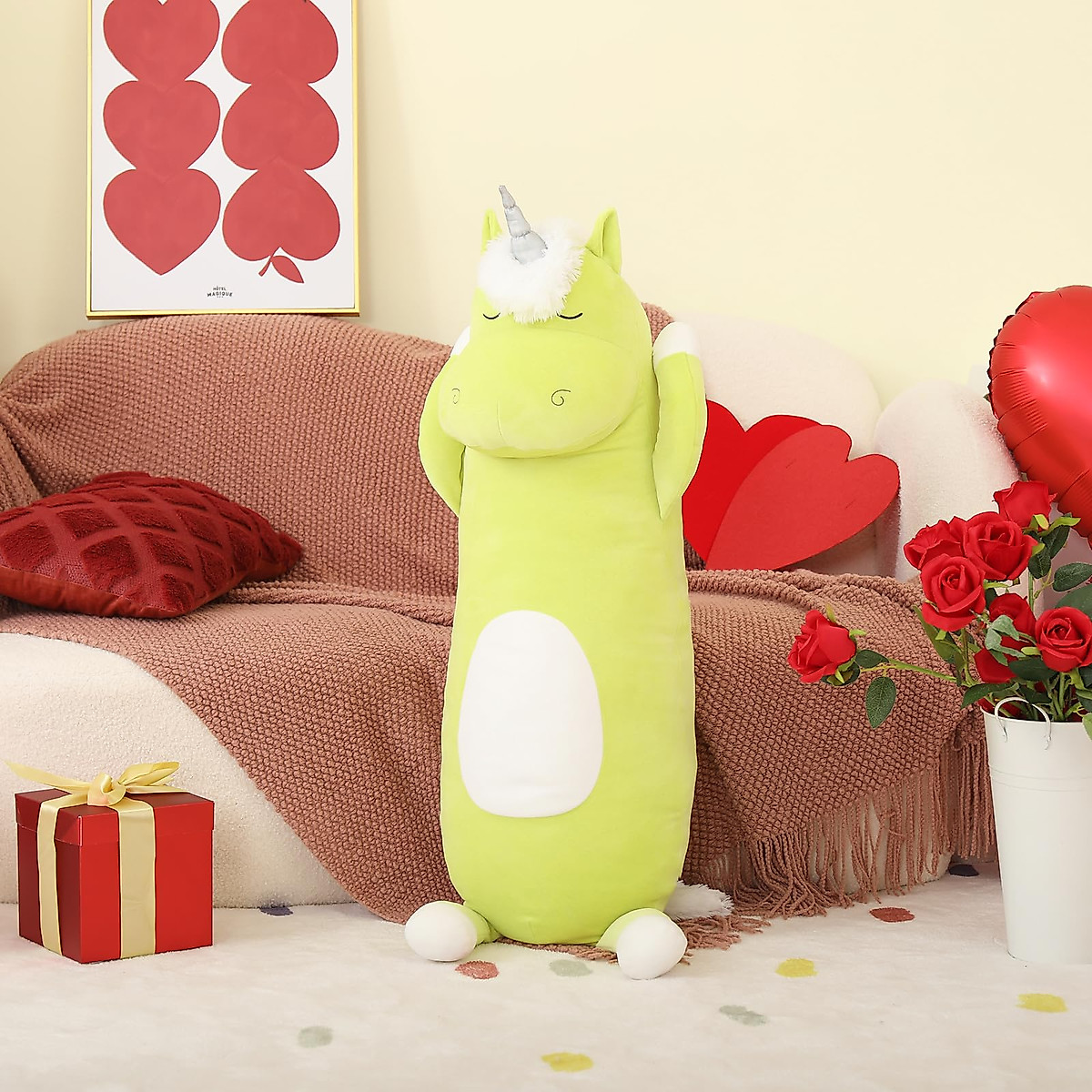 MorisMos 36.2" Unicorn Body Pillow Large Hugging Pillow Unicorn Stuffed Animal,Soft Plush Toy for Kids Girl, Animal Body Pillow for Christmas Birthday Valentine's Day, Green