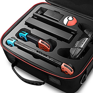 VORI Carrying Case for Nintendo Switch/Switch OLED Model (2021), Hard Travel Storage Protective Case with Handle and Shoulder Strap for Pro Controller, Poke Ball Plus and Switch Accessories, Black