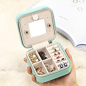 TRODANCE Jewelry Travel Case with Mirror,Small Travel Jewelry Organizer, Portable Jewelry Box Travel Mini Storage Organizer Portable Display Storage Box For Rings Earrings Necklaces Gifts (Blue)