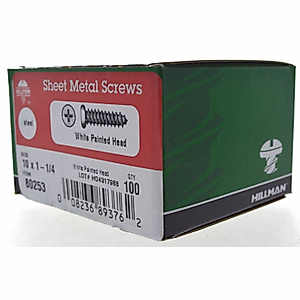 Hillman 80253 10-Inch x 1-1/4-Inch Pan Head Phillips Sheet Metal Screw, 100-Pack,White