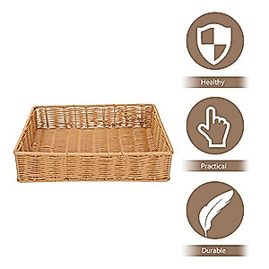 Cabilock Water Hyacinth Storage Baskets Rectangular Wicker Baskets Braided Weave Pantry Basket with Built- in Handles Rustic Woven Basket for Organizing 37 27 8cm