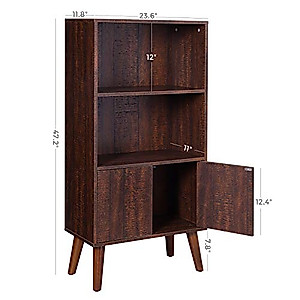 VASAGLE, Walnut Bookcase, 3-Tier Retro Bookshelf with Doors, Storage Cabinet for Books, Photos, Decorations in Living Room, Office, Study, Mid-Century Style, ULBC09BY