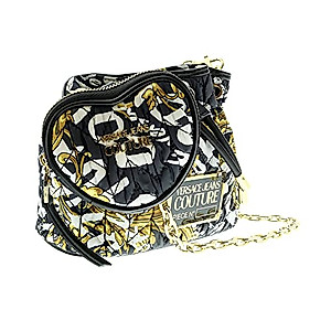 Versace Jeans Couture Black/Gold Heart Charm Purse Small Braid Bucket Crossbody Bag for womens