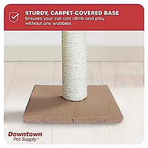 Downtown Pet Supply Small Cat Scratching Post with Mouse Cat Toy, 22" Tall - Tightly Woven Sisal Rope Cat Scratch Post for Indoor Cats with Stable 11" x 11" Base