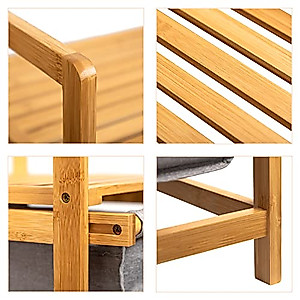 ALIMORDEN Natural Bamboo Freestanding Laundry Storage Basket, Household Laundry Basket with Bamboo Shelf, Laundry Storage Rack Dormitory, Gray