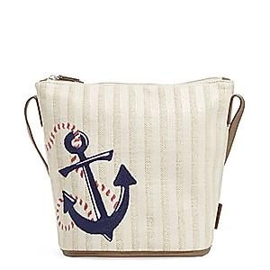 Vera Bradley Women's Straw Bucket Crossbody Purse, Regatta Anchor Navy, One Size